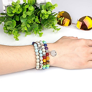 Addmluck 108 Mala Beads Meditation Necklace 7 Chakra Tree of Life Pendant Necklace Prayer Buddha Beaded Bracelets Healing Stone Yoga Necklace for Men and Women Jewelry(shoushan stone)