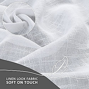 Home Queen White Sheer Burlap Linen Cafe Curtains, Semi Sheer Drapes for Kitchen Window Over Sink, 45 Inch Length 2 Pack