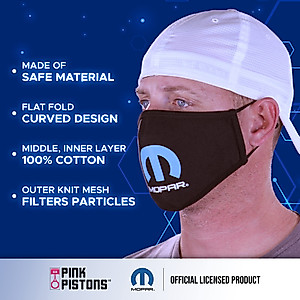 PINK PISTONS Mopar Mask Classic Breathable Face Masks & Dust Cover w/Outer Knit Mesh Filter & Adjustable Soft Elastic Earloops - Inner & Middle Cotton Layer - Protective Washable & Reusable