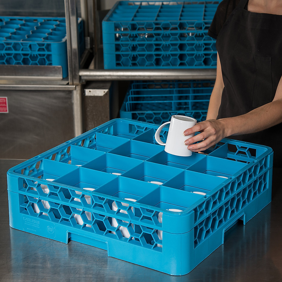 CFS OptiClean 16-Compartment Glass Rack with Extender for Commercial Dishwashers, Plastic, Carlisle Blue