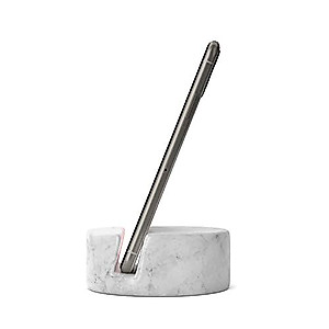 Crevasse Phone Stand by HigherHuman – Premium Carrara Marble Cell Phone Holder for Cellphone or Tablet on Your Desk, Counter, Table or Nightstand. Luxurious Solid Real Stone Phone Stand for Recording