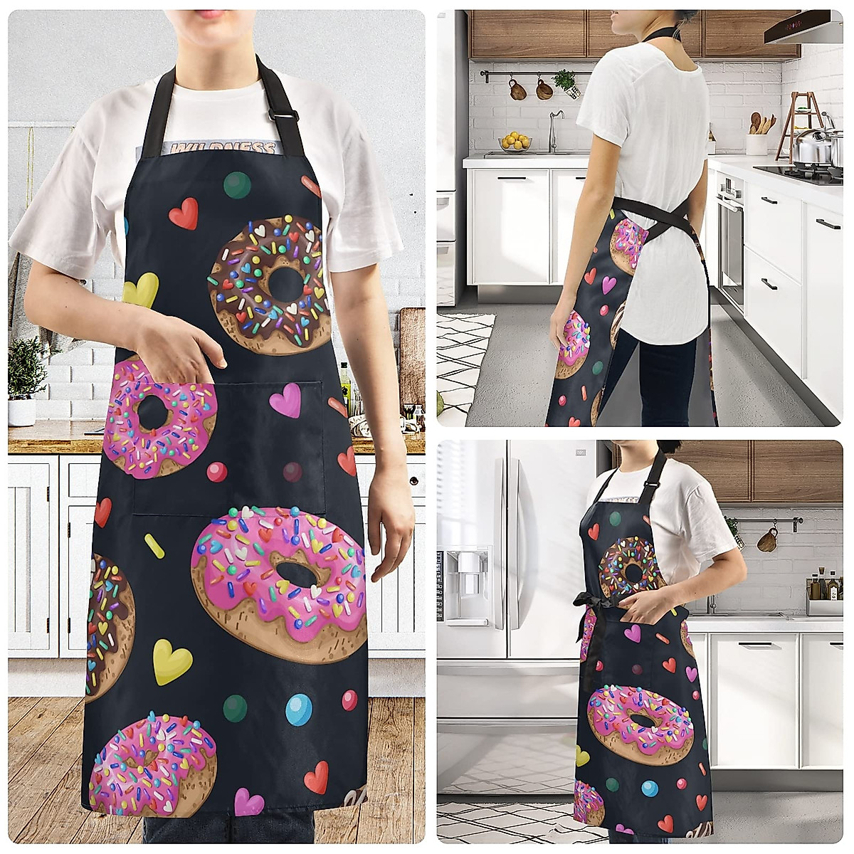 ALAZA H Yummy Donuts Adjustable neck strap Bib Aprons with 2 Roomy Pockets