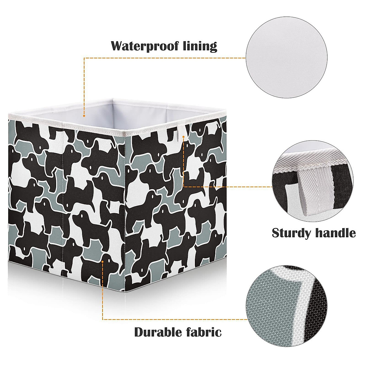 Vnurnrn Patchwork Puppy Cube Storage Bins, Collapsible Storage Box with Support Board, Foldable Fabric Baskets for Shelf Closet Cabinet 11.02×11.02×11.02 in