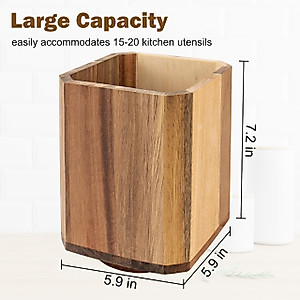 RedCall Acacia Wood Utensil Holder, 360° Rotating Large Cooking Utensil Organizer, Kitchen Tool Storage for Countertop,Spoon Spatula Holder for Kitchen Counter,Farmhouse Kitchen Decor