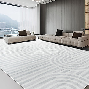 HOMBYS 10x14ft Contemporary Striped Area Rug for Living Room Bedroom, Large Modern Floor Carpet with Non-Slip Backing for Indoor, Minimalist Home Deco Non-Shedding, Grey, Machine Washable