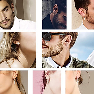 925 Sterling Silver Cross Huggie Hoop Earrings, Minimalist Cross Charm Dangle Drop Earrings Dainty Cross Hoop Earrings Women Men