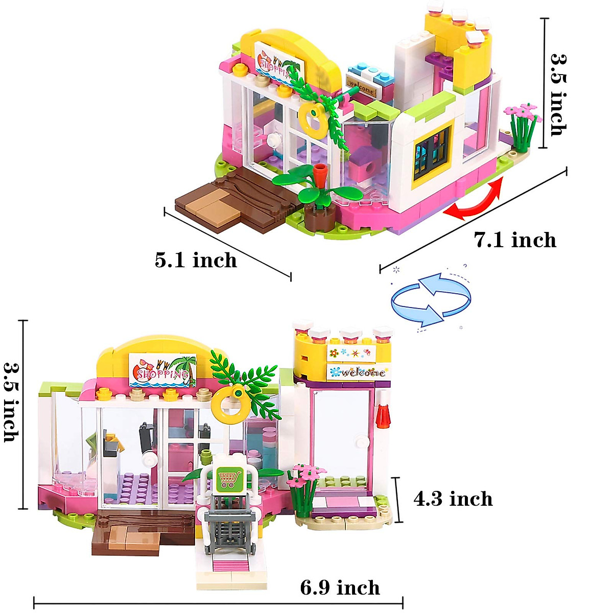 BRICK STORY Girls Friends Supermarket Building Set 376 PCS, Seaside Grocery Store Flower Shop Building Kit, Beach Shopping Mall Toy Educational Building Blocks Gift for Kids Ages 6-12