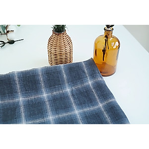 Navy Blue Linen Gradation Plaid Fabric | Versatile Fabric Material - Ideal for Sewing, Crafts and Home Decor