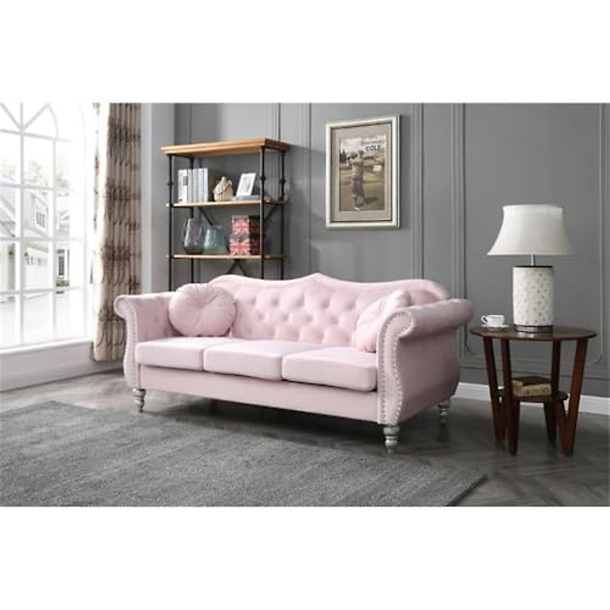 Glory Furniture Hollywood Velvet Sofa in Pink