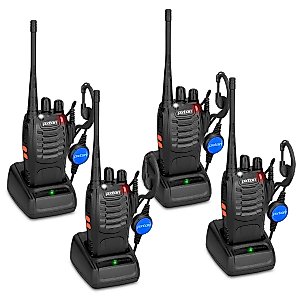 pxton walkie talkies for Adults Long Range with USB Charger and Upgraded Earpieces,Handheld Portable Two Way Radio walkie Talkie Rechargeable Include Li-ion Battery and Flashlight（4 Pack） Black