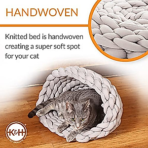 K&H PET PRODUCTS Knitted Cat Bed, Round Flexible Pet Bed Gray 17 X 4 Inches