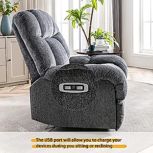 INZOY Electric Power Recliner Chair with USB Charge Port, Electric Reclining Recliner with Upholstered Seat, Overstuffed Single Sofa for Living Room Bedroom, Dark Grey