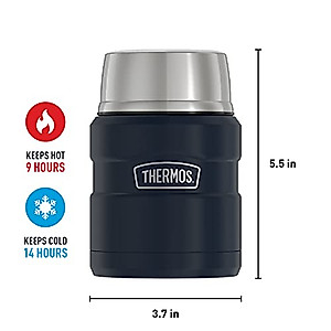THERMOS Stainless King Vacuum-Insulated Food Jar with Spoon, 16 Ounce, Midnight Blue
