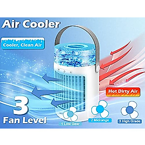 Portable AC Air Conditioner Fan, Evaporative Mini Air Conditioner with 3 Speeds 7 Colors, 600ML Large Water Tank Air Cooler, Misting Humidifier Small Desk Cooler Fan for Room, Home, Car and Office