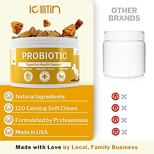 Lollitin Dog Supplement - Made in USA - All Natural - Dog Chews 120 Count - Dog Supplements for Small, Medium, Large Dogs, All Breeds (Probiotic)