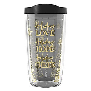 Tervis Made in USA Double Walled Golden Holiday Christmas Insulated Tumbler Cup Keeps Drinks Cold & Hot, 16oz, Clear