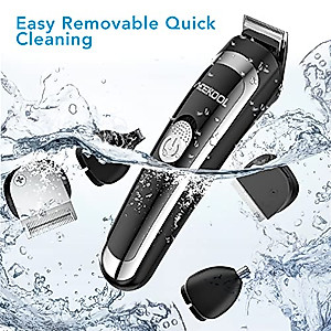 Acekool Hair Trimmer for Men, Cordless Hair Clippers 19 in 1 Waterproof Electric Beard Trimming Body Mustache Nose Ear Facial with Hairdressing Cape Kit Black