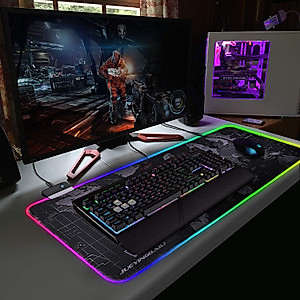 JYZZ RGB Gaming Mouse Pad - Large Led Keyboard Pad, Mouse Mat with HD Map, Smoothly Waterproof Surface, Non-Slip Rubber Base, 31.5"" X 11.8"" & 14 Light Modes