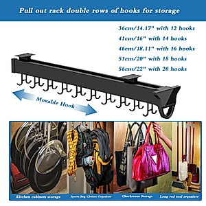 14.2-22" Pull Out Mop Broom Holder with 12-20 Heavy Duty Hooks Pans Pots Racks for Cabinets Pull Out, Multifunctional Slide Broom and Mop Organizer/storage Sliding Under Cabinet Organization ( Size :