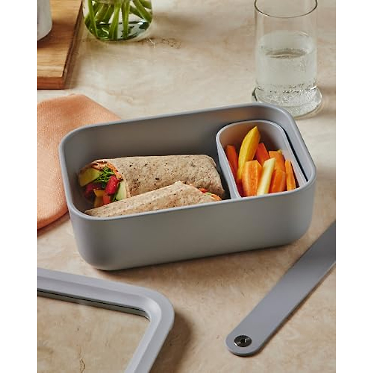 Caraway 2pc Glass Food Storage Set - 6.6 Cup Food Containers (2) - Ceramic Coated - Non Toxic, Non Stick Lunch Box with Lids. Dishwasher, Oven, & Microwave Safe - Navy