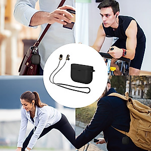 kwmobile Case & Strap Compatible with Sony WF-1000XM3 Case - Cover & Cord Holder Set - Black/Black