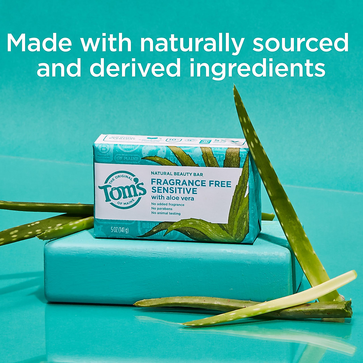 Tom's of Maine Natural Beauty Bar Soap for Sensitive Skin With Aloe Vera, Fragrance-Free, 5 oz. 6-Pack (Packaging May Vary)