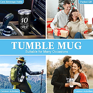 Cunhill 2 Pcs Wedding Anniversary Coffee Mug Being Mr/Mrs Always Right Present Set Anniversary Presents for Couple 20 oz Mug Tumbler with Lids for Grandparents Parents (10th Tumbler)