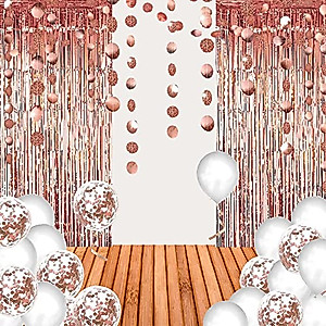 Rose Gold Party Decorations,Glitter Rose Gold Circle Dots Garland ,Fringe Curtain,Balloons,Paper Polka Dots Hanging Streamer String Bunting Banner Backdrop Decor for Birthday,Valentine,Wedding Party