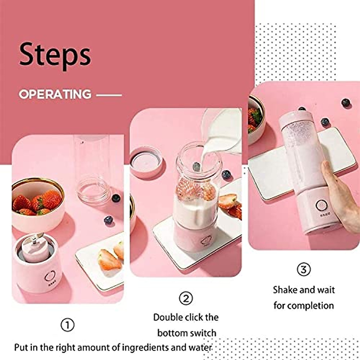 MXJCC Portable Blender, USB Rechargeable Smoothie on the Cup with Straws, Protein Shakes Fruit Mini Mixer for Home, Sport, Office, Camping