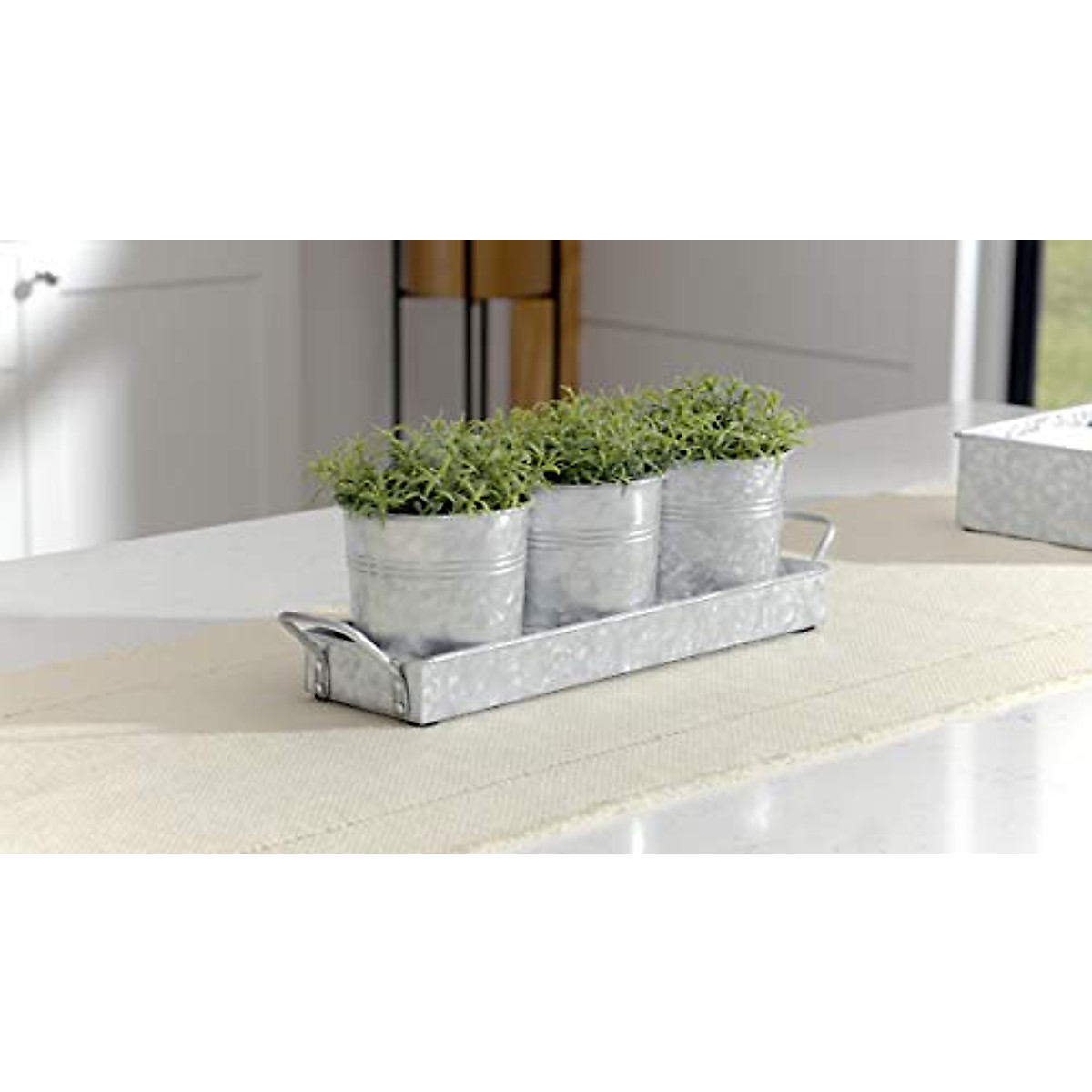 Farmhouse Herb Pots with Tray - Galvanized Vintage Planters