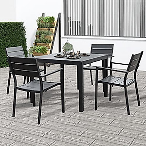 KAIDYSENY Outdoor Patio Chairs Stackable Set of 4-17 Inch Height Aluminum Dining Chairs with Armrest, Inoor Outdoor Bistro Chairs Furniture Set for Garden Lawn Backyard Restaurant Kitchen (Black)