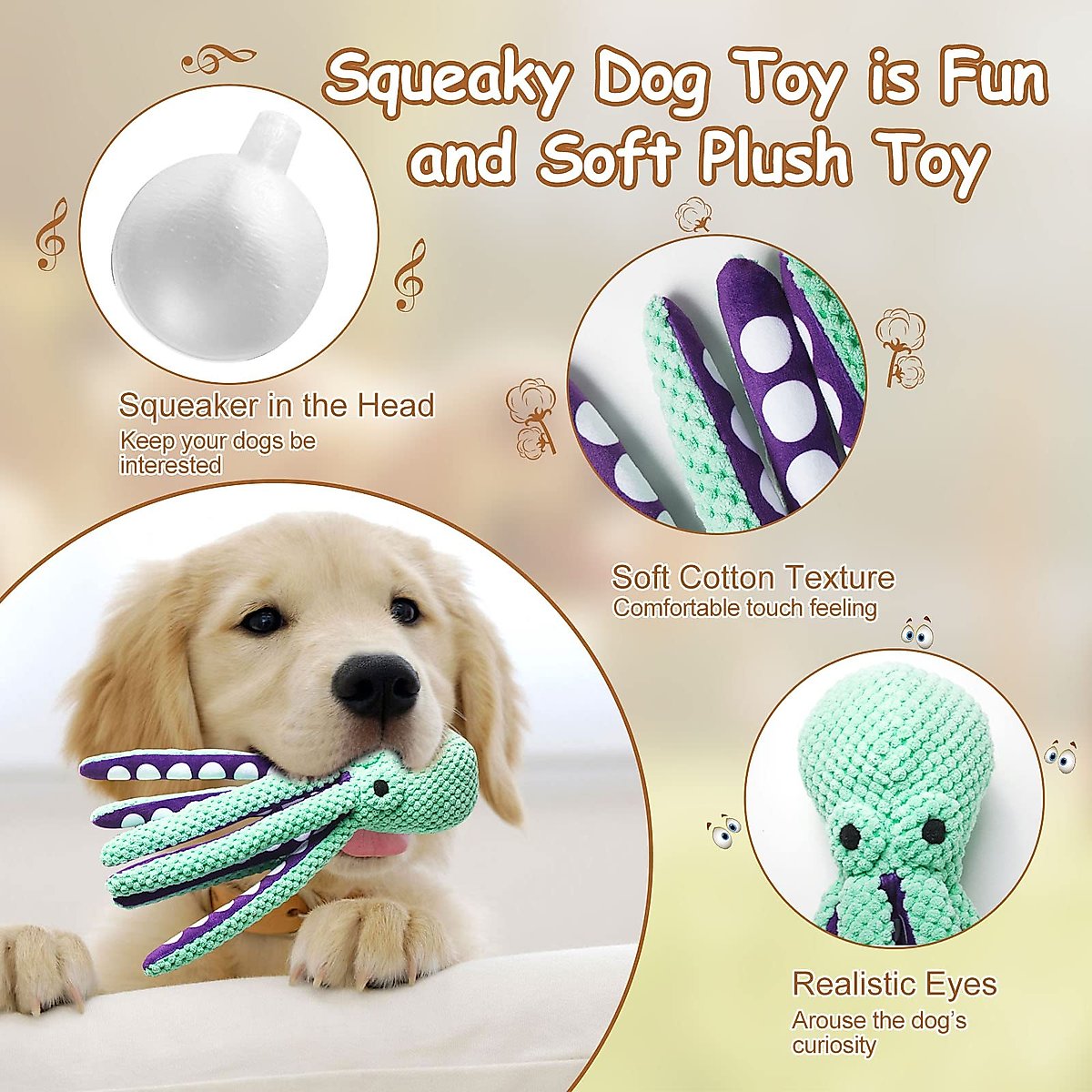 BAODANTECH Plush Dog Squeaky Chew Toys with Durable Soft for Large Dogs Breeds Pet for Aggressive Chewers,Squeaky Dog Chew Toys for Small, Medium, and Large Dog
