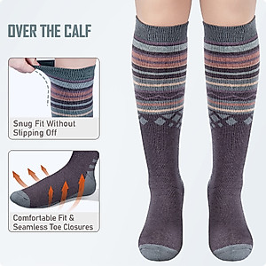 OutdoorMaster Ski Socks 2-Pack Merino Wool, Non-Slip Cuff for Men & Women - Gray, L/XL