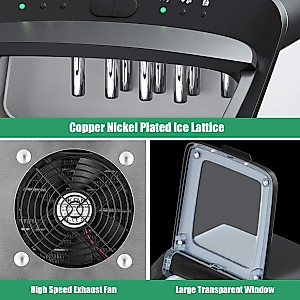 COSTWAY Countertop Ice Maker, 33LBS/24H Portable and Compact Ice Machine with Self-cleaning Function, Bullet Ice Cubes Ready in 7 Mins, Include Ice Scoop and Basket, Soinc Ice Maker for Indoor Use, RV