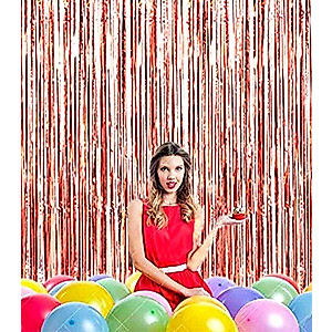 2 Pcs 3.2ft x 8.2ft Shiny Rose Gold Metallic Tinsel Foil Fringe Curtains Photo Booth Backdrop for Birthday Wedding Holiday Celebration Bachelorette Party Decorations (Rose Gold)