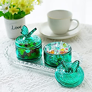 kanpura Green Embossed Glass Jar with Lid,Crystal Glass Candy Dish,Candy Jars Jewelry Box for Wedding Party Buffet, 3.5 oz