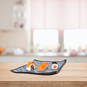 Needzo Melamine Square Japanese Dinner Plate Blue Seigaiha Wave Pattern, Sushi or H'orderves Serving Tray for Parties, 5.75 Inches