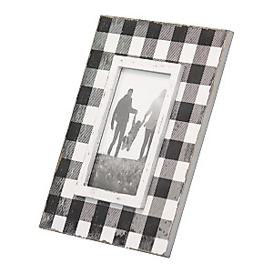 Foreside Home & Garden White Buffalo Plaid 4x6 Inch Wood Decorative Picture Frame