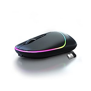 SOLAKAKA RGB 2.4GHz Wireless Mouse, Slim Portable Cordless Silent Laptop Office Mouse, Rechargeable USB PC Computer Mice, Black