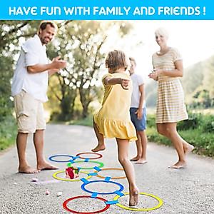 Hopscotch Game Outdoor Games for Kids 10 Plastic Rings 5 Colored and 18 Connectors 4 Bean Bags Indoor or Outdoor Game Obstacle Course for Kids Training (Circle)