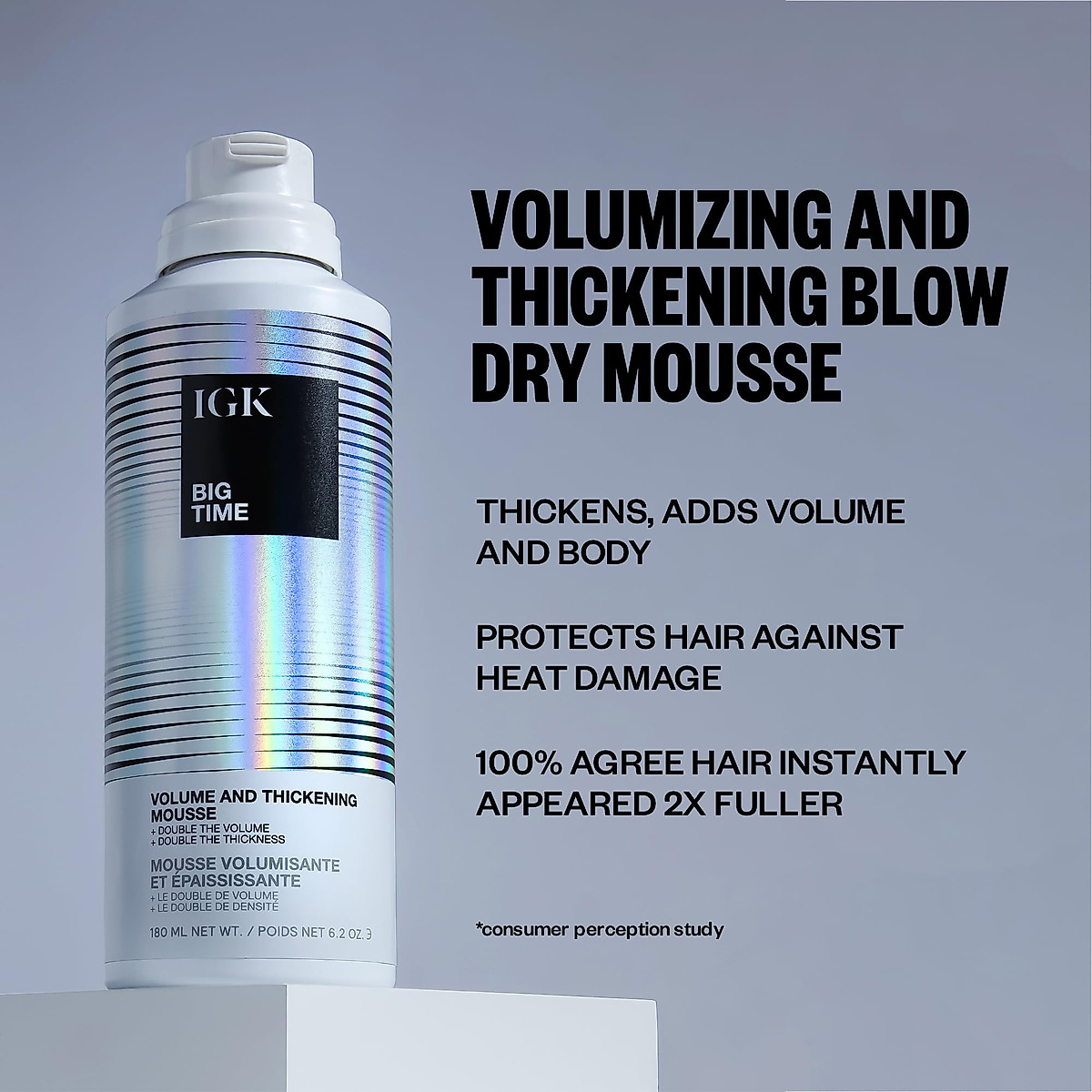 IGK Big Time Volume Hair Mousse | Volume + Thickening + Lightweight Formula | 6.2 oz