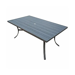 Four Seasons Courtyard Tuscany 72x39 Rectangular Dining Table Outdoor Backyard Patio Bistro Aluminum Slate Tabletop Furniture w/Umbrella Hole, Black