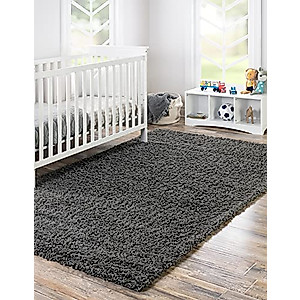 Rugs.com - Über Cozy Solid Shag Collection Rug – 8' x 10' Graphite Gray Shag Rug Perfect for Living Rooms, Large Dining Rooms, Open Floorplans