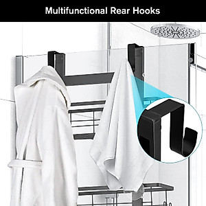 AUROPEAK Over The Door Shower Caddy, Hanging Shower Organizer Rustproof No Drilling, Adjustable Shower Caddy Over the Door Storage Rack with 4-Tier Shelf, Soap Holder, Towel Hooks for Bathroom
