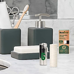 Vegan Dental Floss | Refillable Tooth Floss | Candelilla Wax | Plastic Free Dental Tape | Zero Waste Floss | Stainless Steel Dispenser | Eco Floss | Mint | 55 Yards | Bambaw