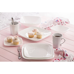Corelle 16-Piece Vitrelle Glass Cherish Chip and Break Resistant Embossed Dinner Set, Service for 4, White