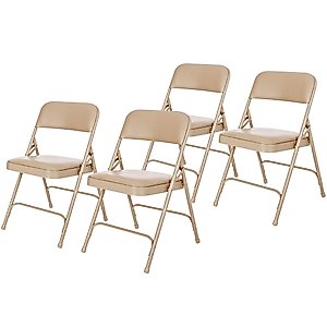 OEF Furnishings (4 Pack Premium Vinyl Padded Folding Chair, Beige