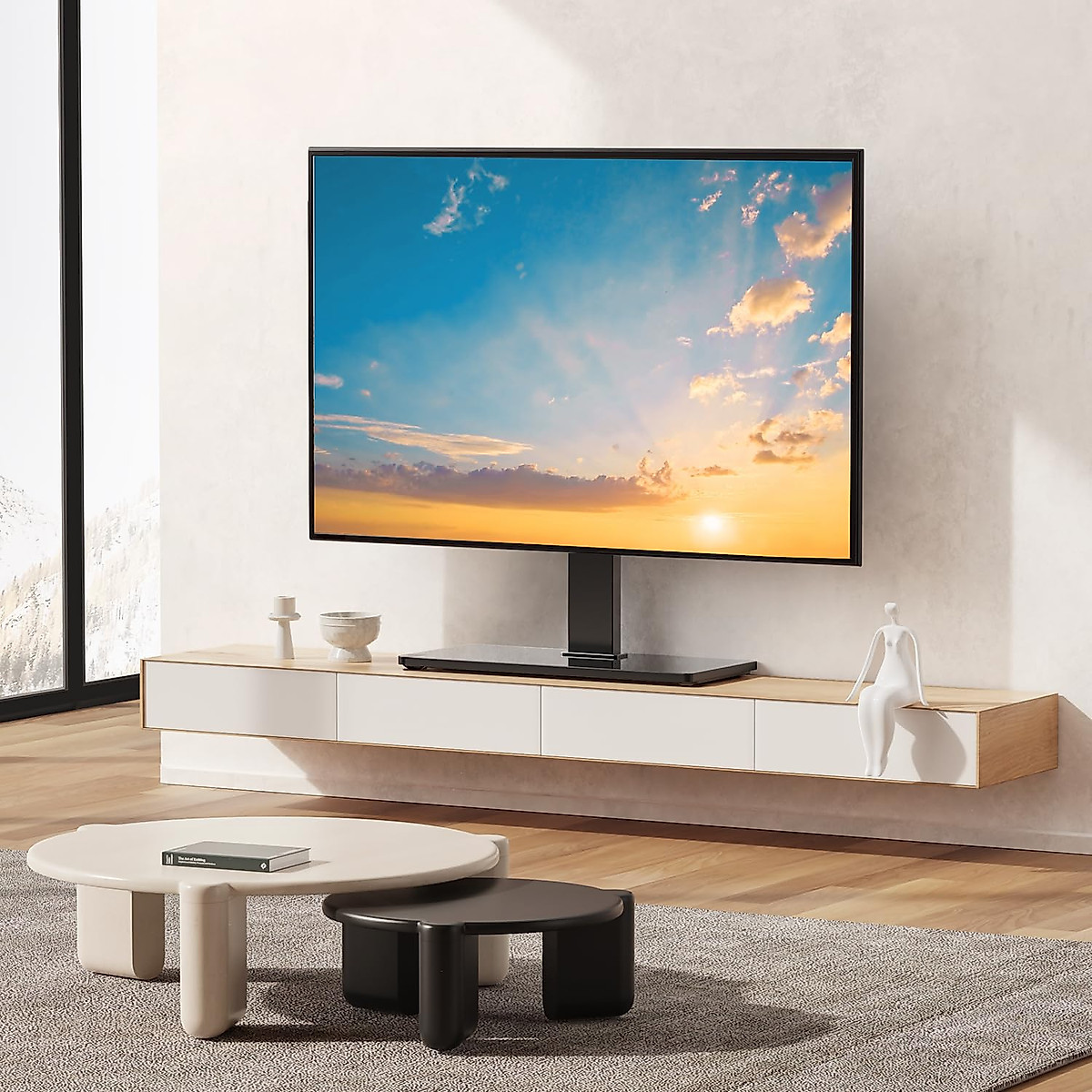 PERLESMITH Universal Swivel TV Stand Base, Table Top TV Stand for 37 to 65, 70 inch LCD LED TVs, Height Adjustable TV Mount Stand with Tempered Glass Base, VESA 600x400mm, Holds up to 88lbs, PSTVS13