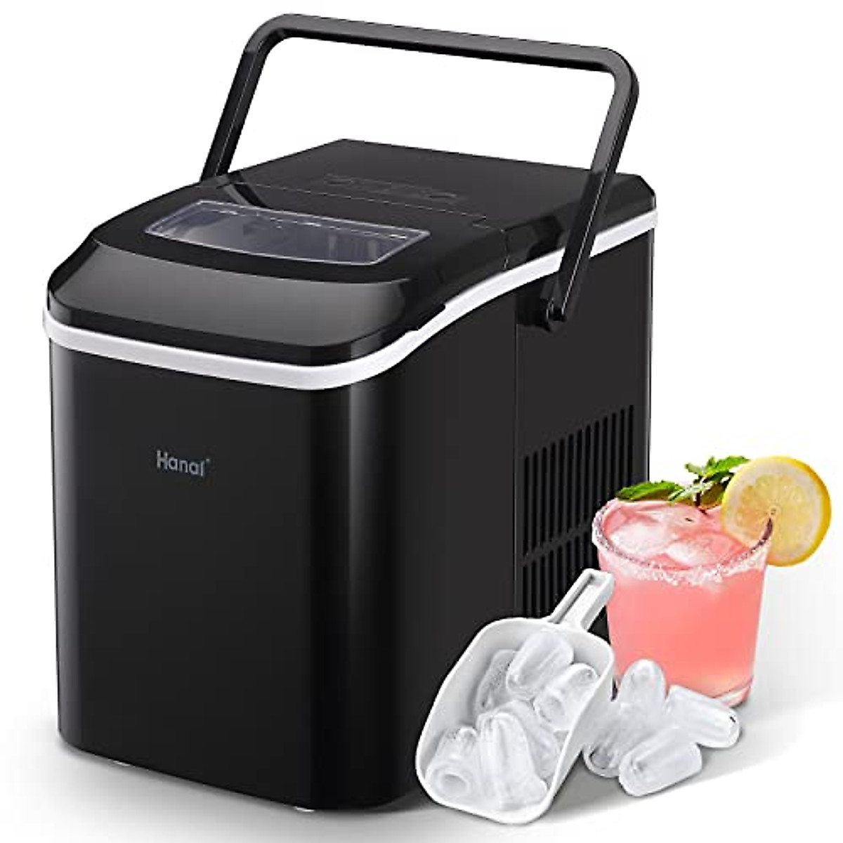 WANAI Ice Makers Countertop Portable Ice Machine 9 Ice Cubesin 7-8 Mins, 26lbs/24H, Self-Cleaning Electric Ice Making Machine with Ice Scoop and Basket L&S Bullet Sizes for Home Office Bar Party