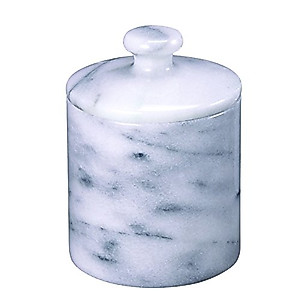 Creative Home Natural Marble Spa Collection Cotton Ball Swab Holder, Bathroom Countertop Storage Jar Container Organizer, Off-White (Color May Vary)